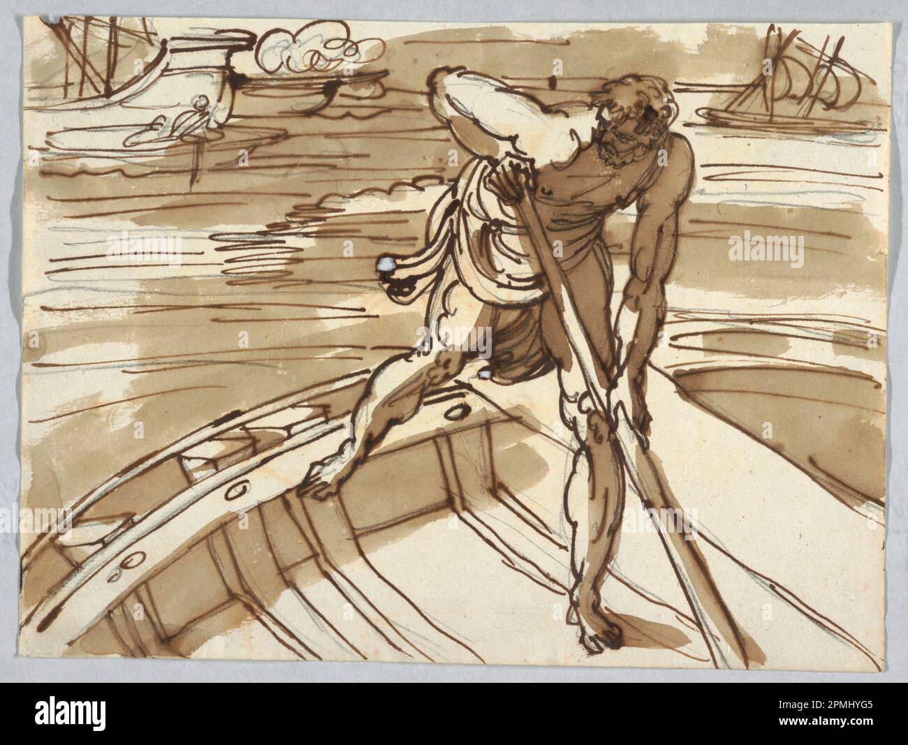 Drawing, A Boatman after The Victory of Leo IV over the Saracens, after ...