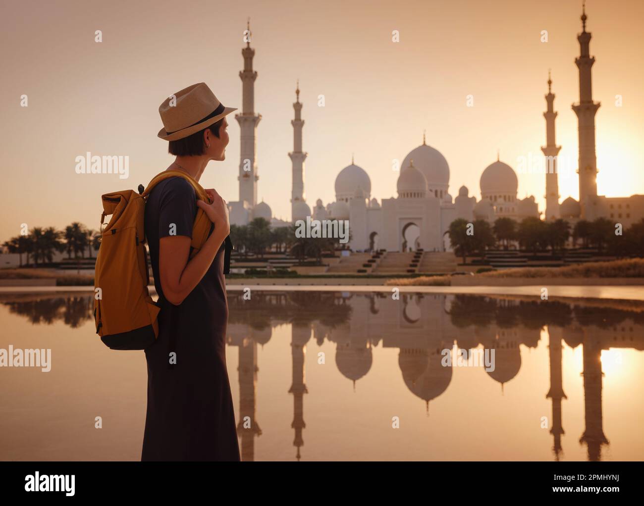 travel to the United Arab Emirates, Happy young asian female traveler ...