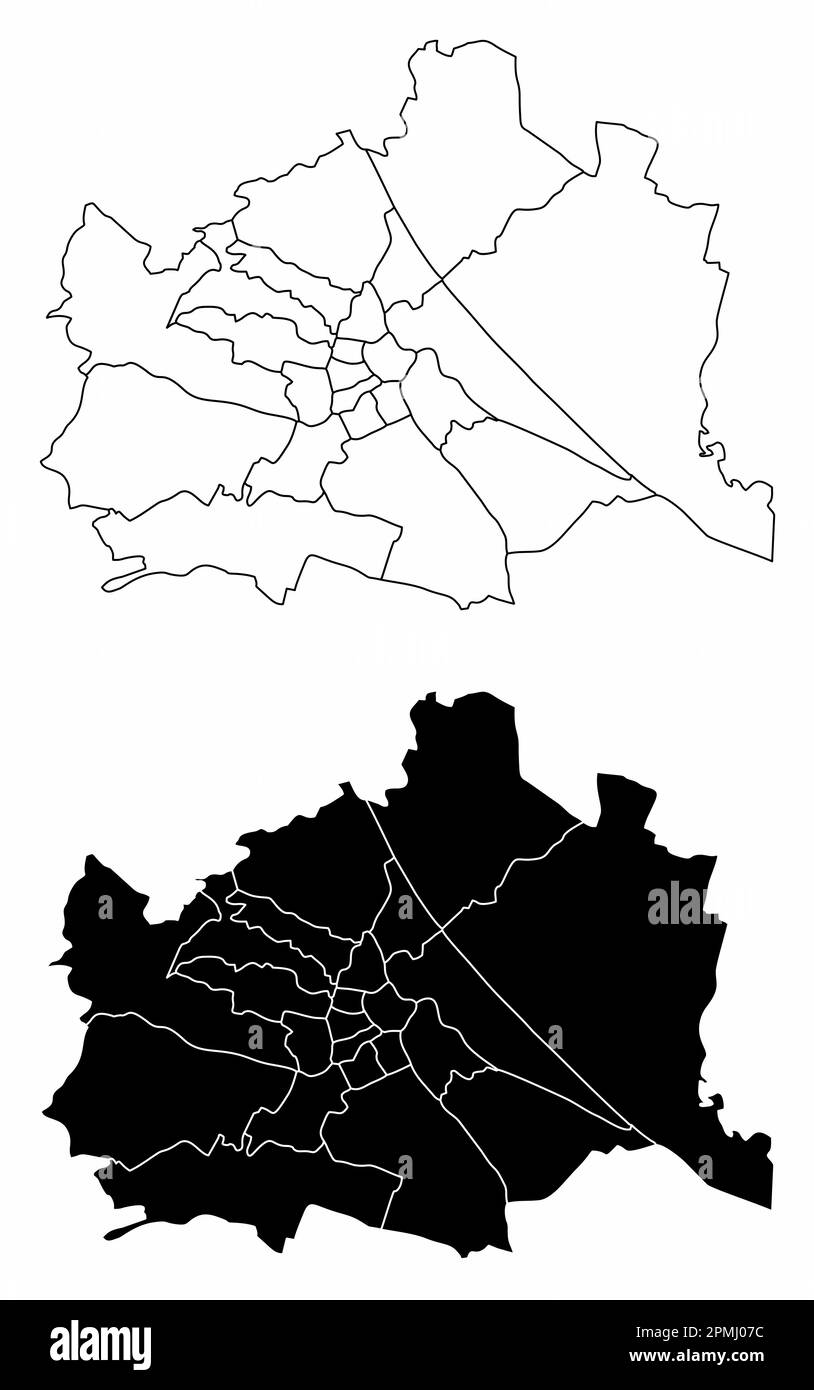 Vienna city, administrative maps isolated on white background, Austria ...