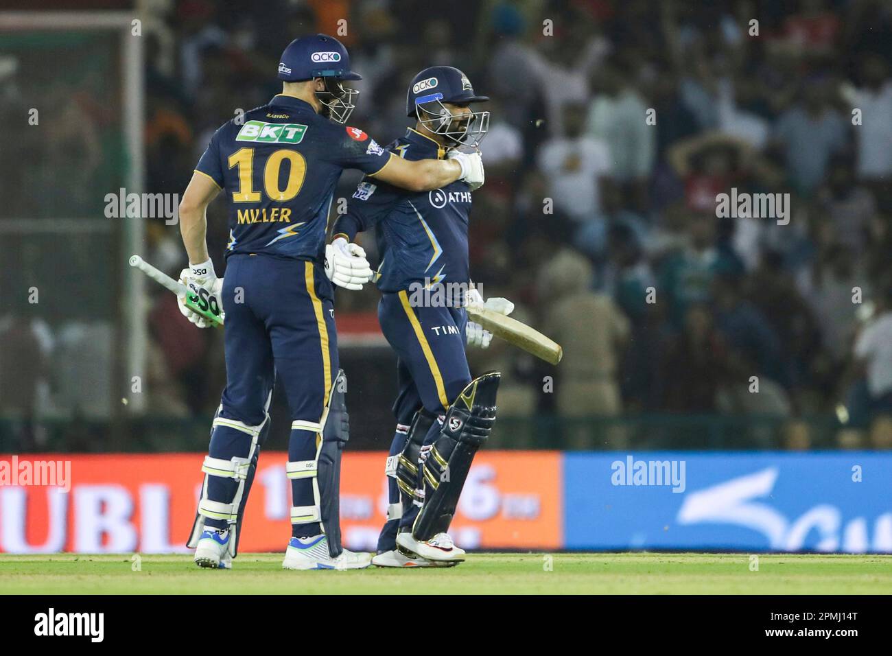 Rahul Tewatia and David Miller of Gujarat Titans celebrate after ...