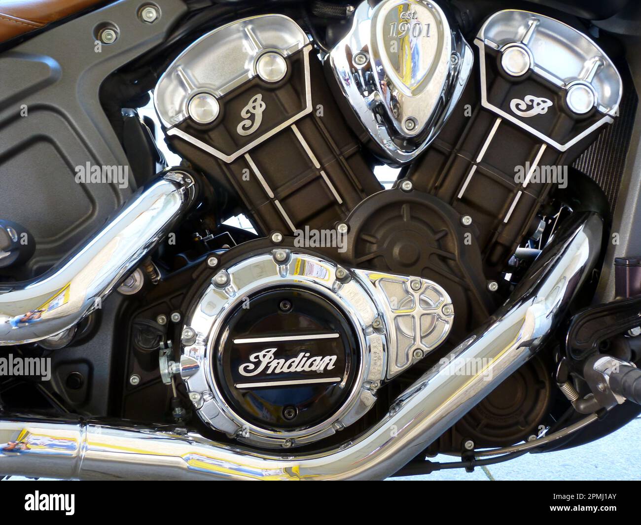 polished reflective chrome finished engine block closeup of Indian ... polished reflective chrome finished engine block closeup of Indian ...