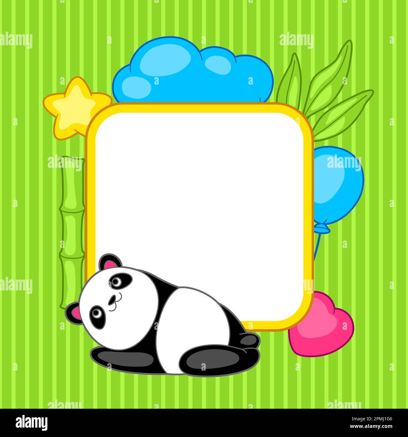 Frame with cute kawaii little panda. Funny character and decorations in ...