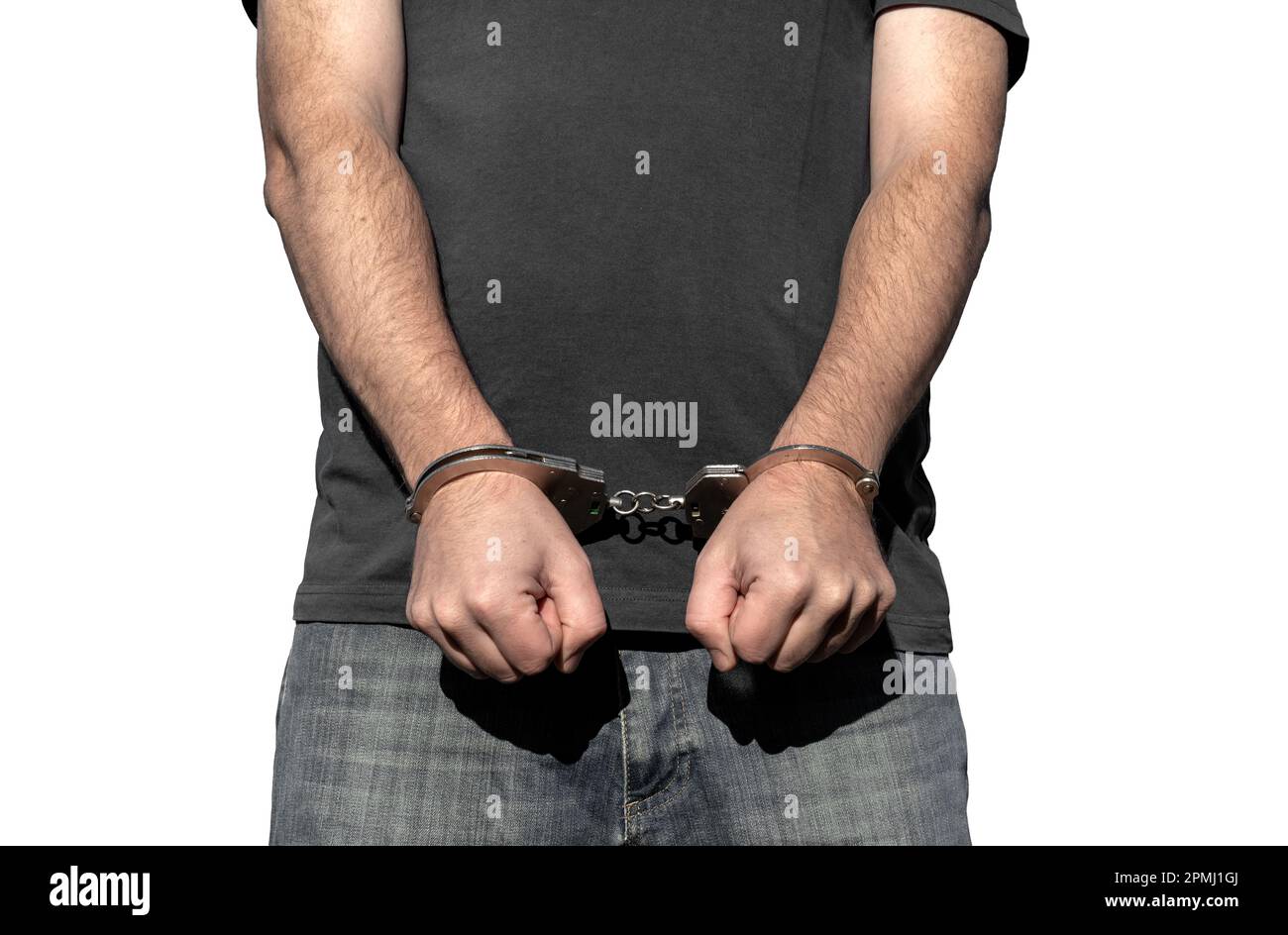 Criminal in handcuffs on a white background. Law. Arrest Stock Photo ...