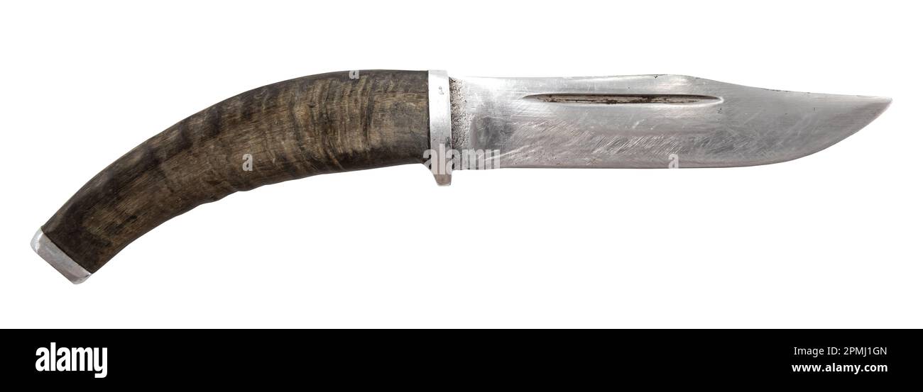 Sharp hunting knife with a wooden handle on a white background. Knife ...