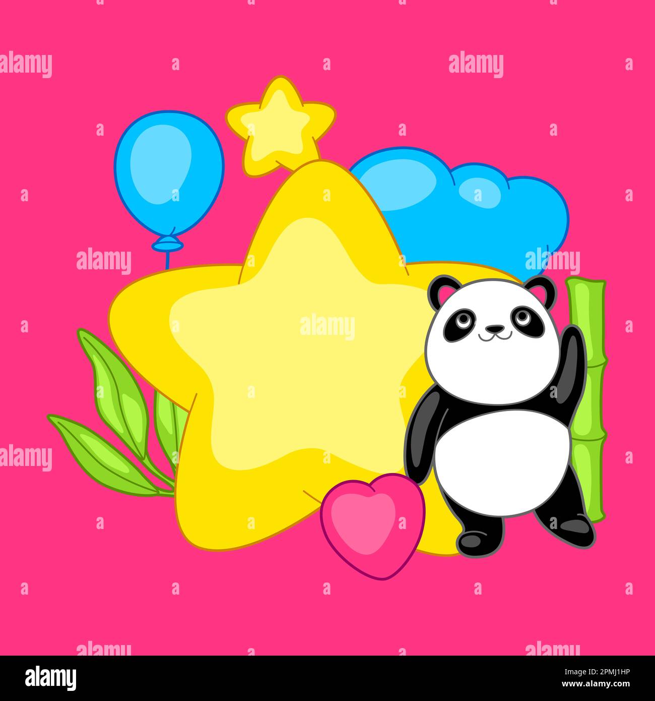 Background with cute kawaii little panda. Funny character and ...