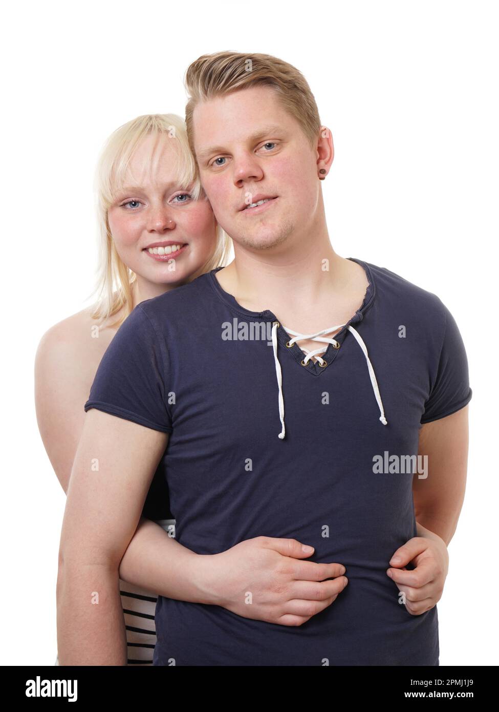 young couple woman hugging her boyfriend from behind Stock Photo - Alamy