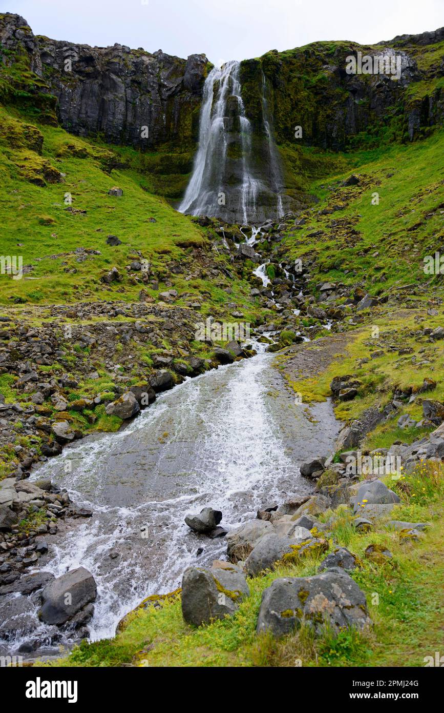 Waterfall, Baejarfoss, Olafsvik, Snaefellsnes Peninsula, Iceland, Sn ...