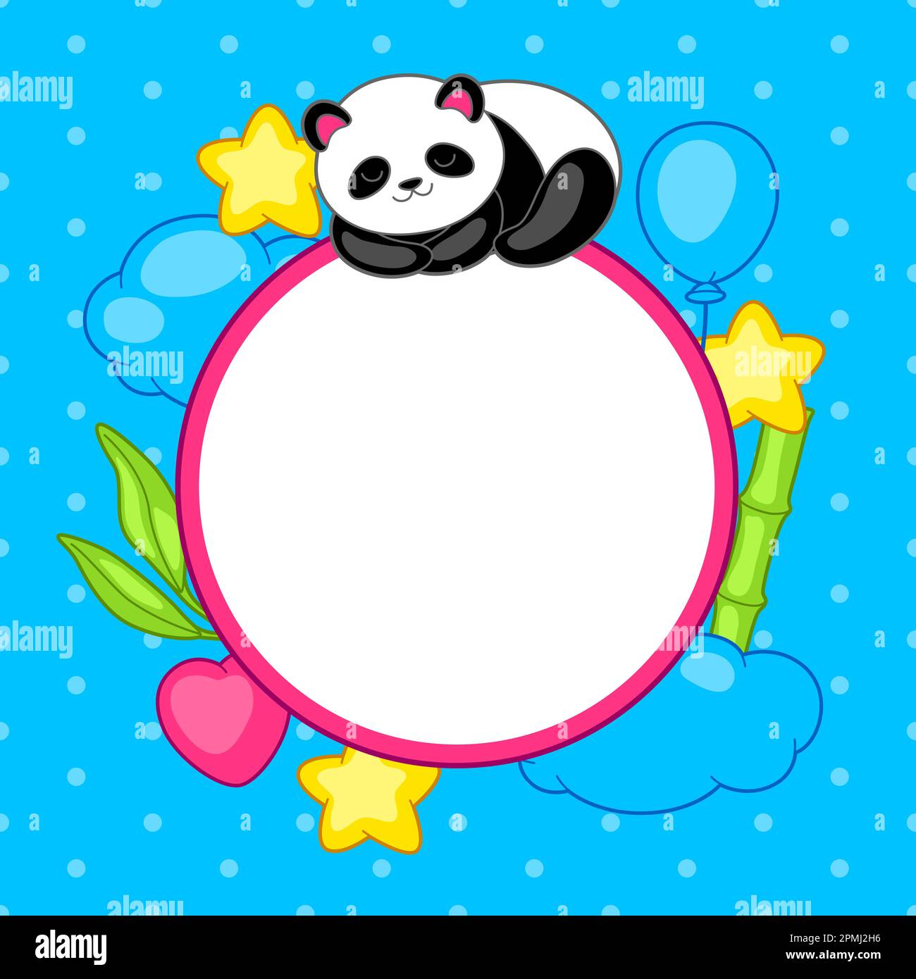 Frame with cute kawaii little panda. Funny character and decorations in ...