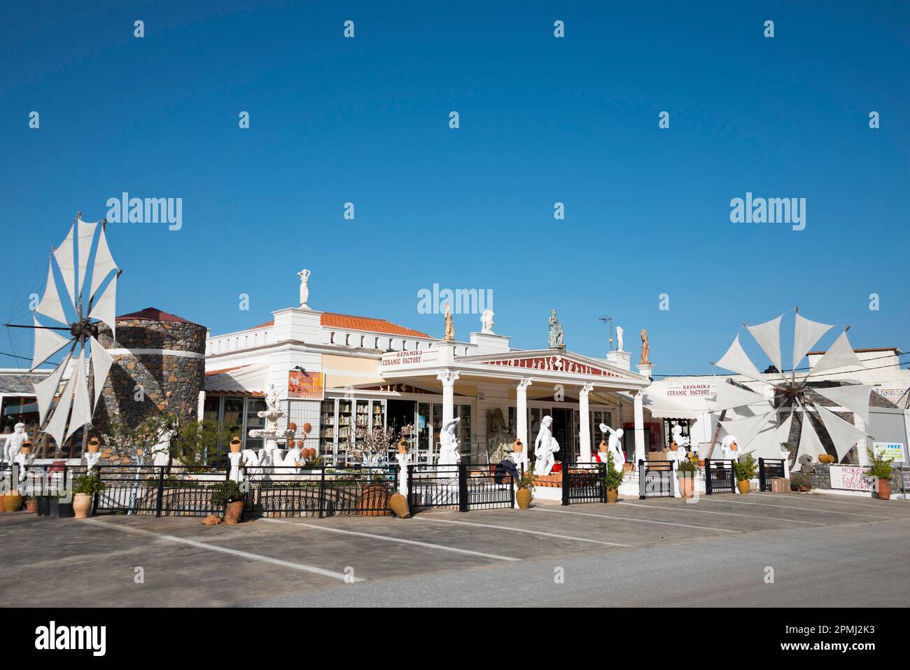 Souvenir shop with windmill and pottery, Psychro, Lassithi Plateau ...