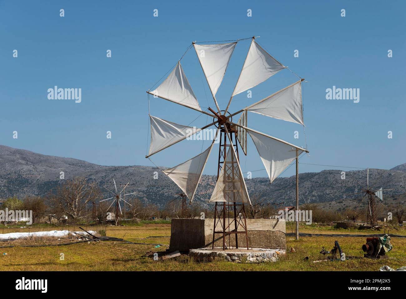 Windmill, wind wheel, Pinakiano, Lassithi Plateau, Crete, Greece ...