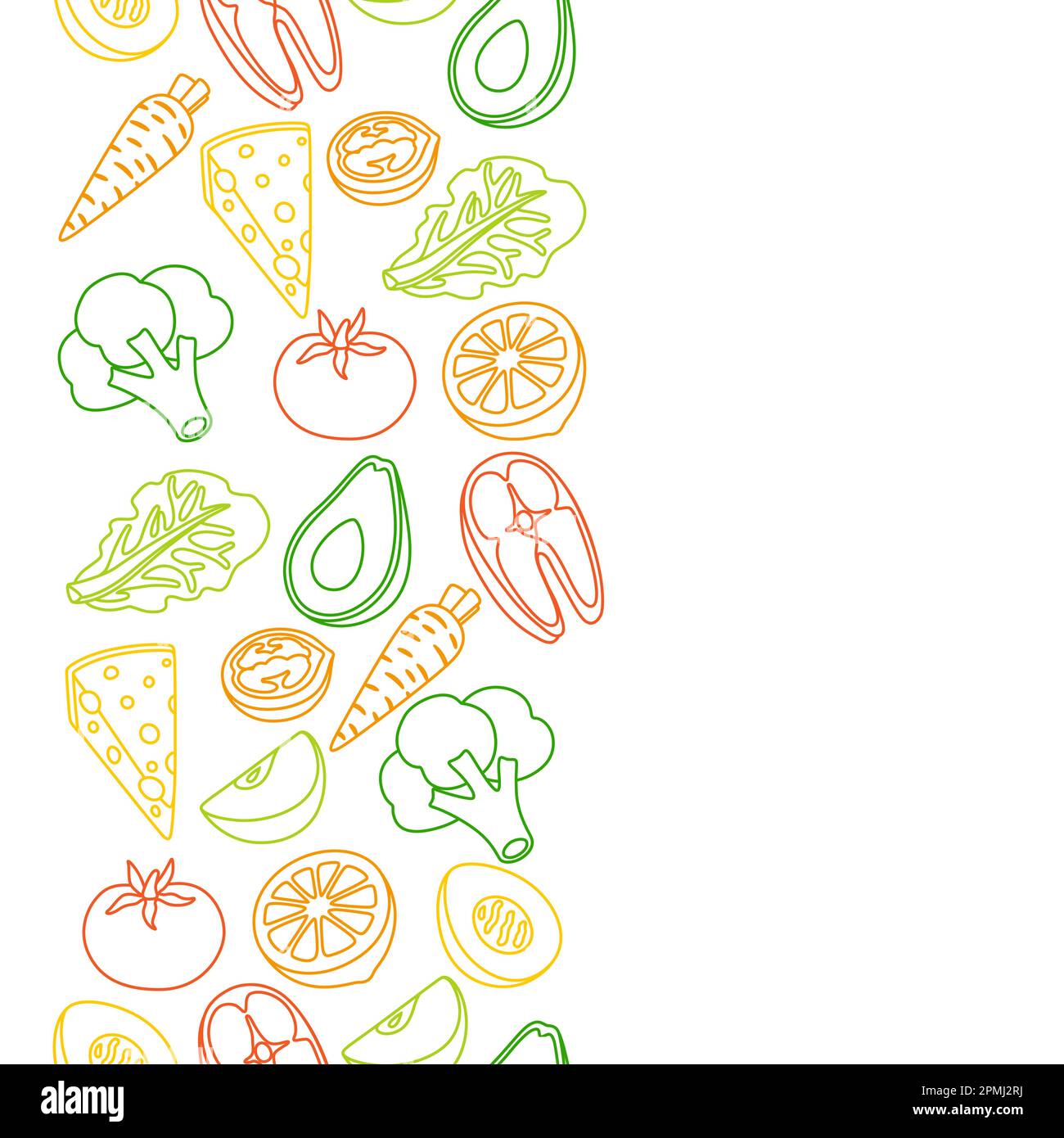 Seamless pattern with healthy eating and diet meal. Fruits, vegetables ...