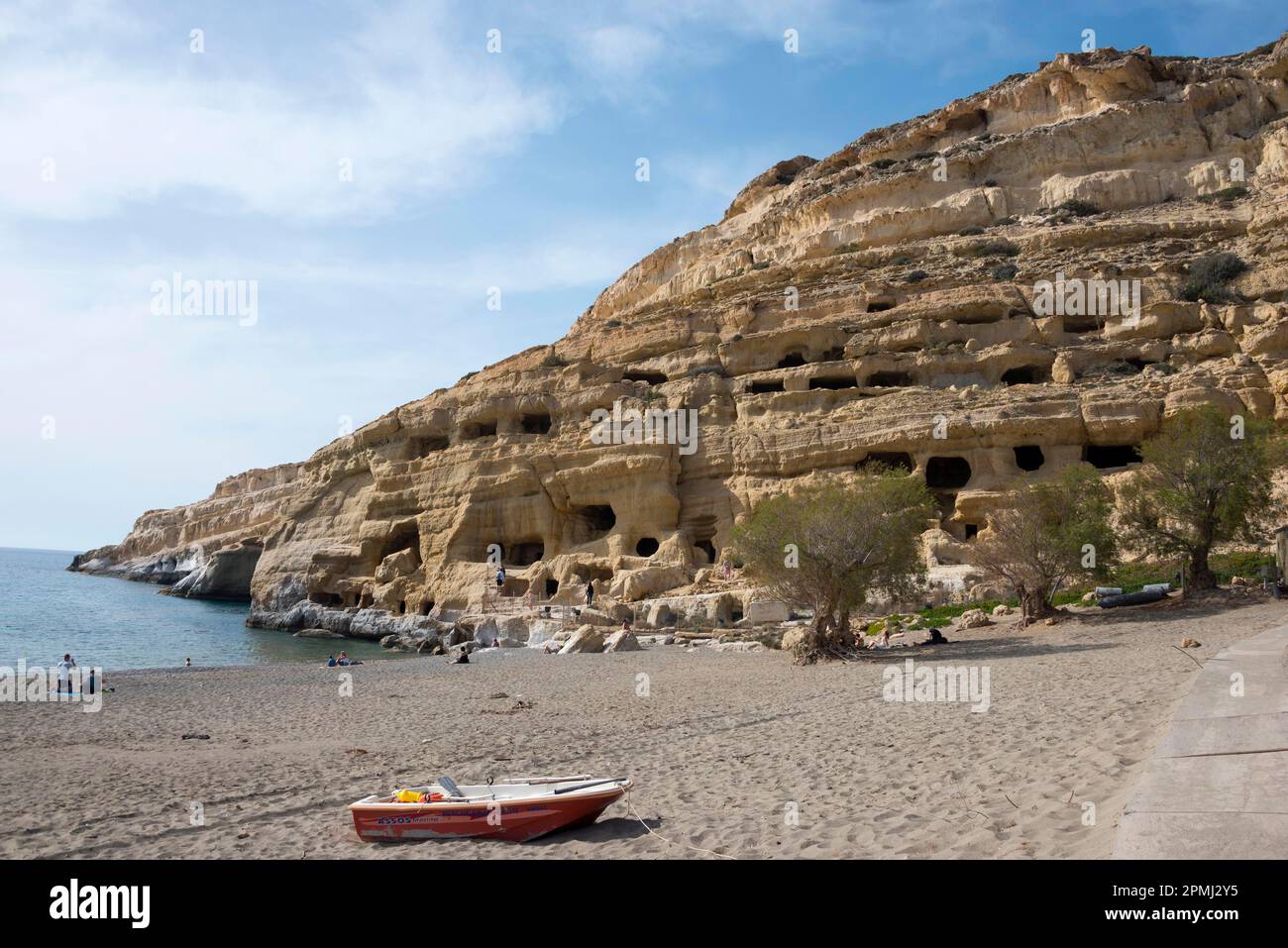 Rock caves, residential caves, Matala beach, Matala, Crete, Greece ...