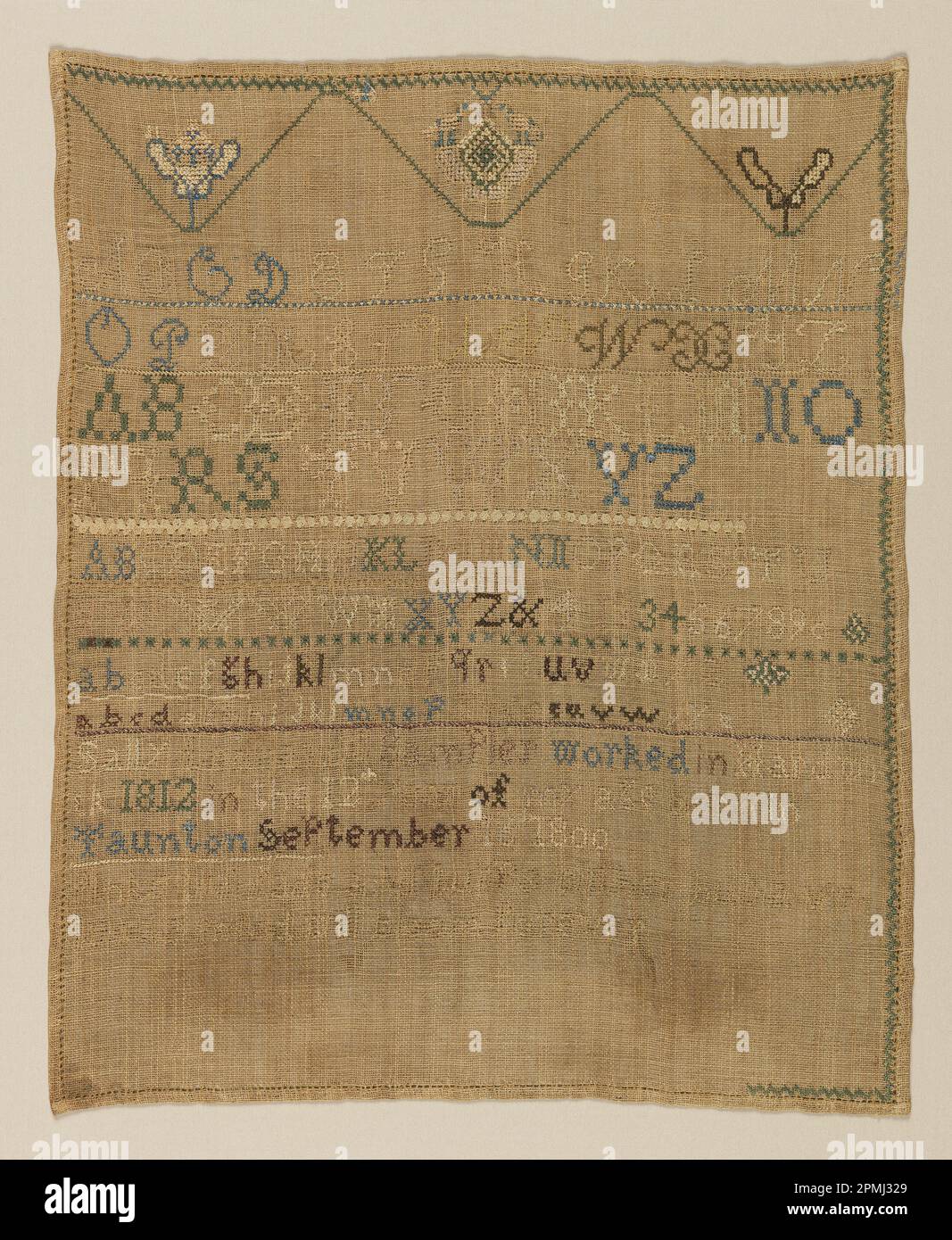 Sampler (USA); Embroidered by Sally Leonard (American, b. 1800); silk ...