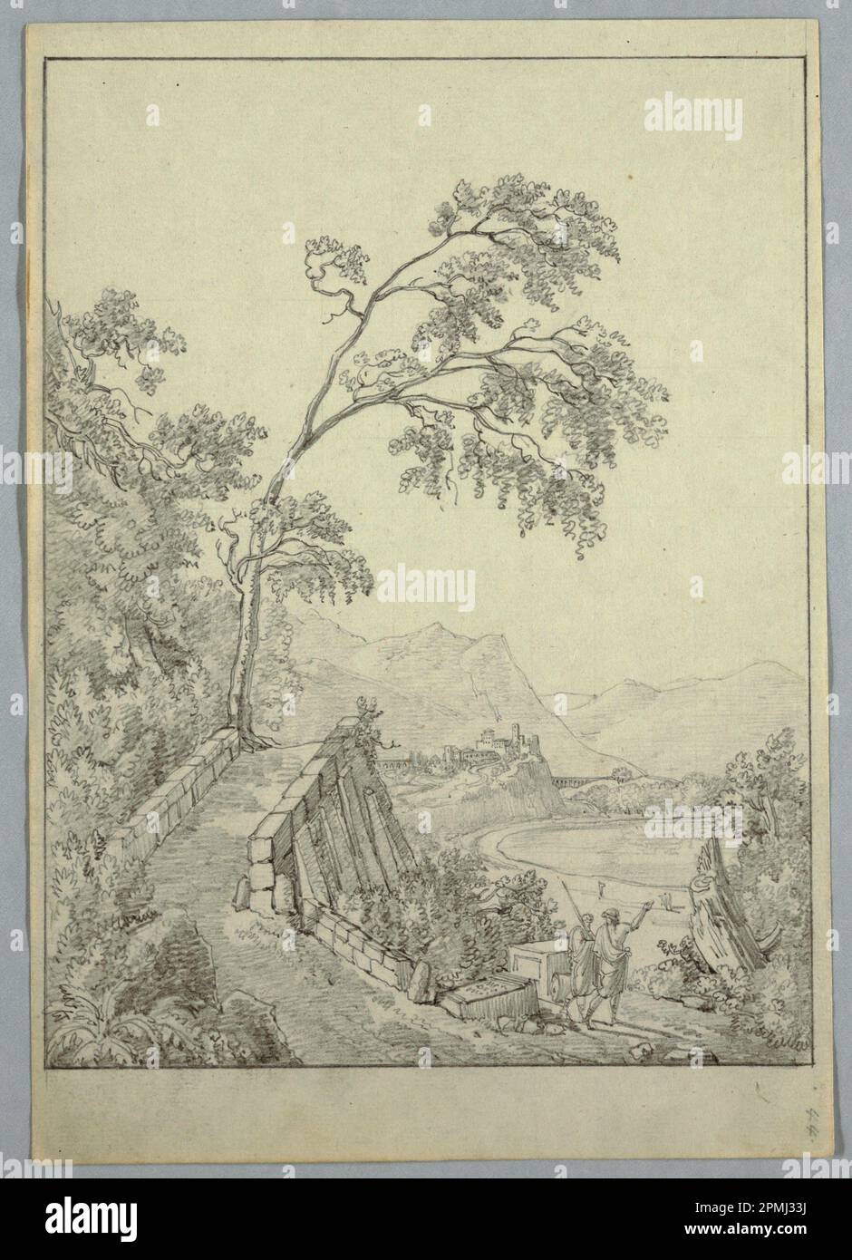 Drawing, Landscape with Classical Figures; Italy; graphite, pen and ...