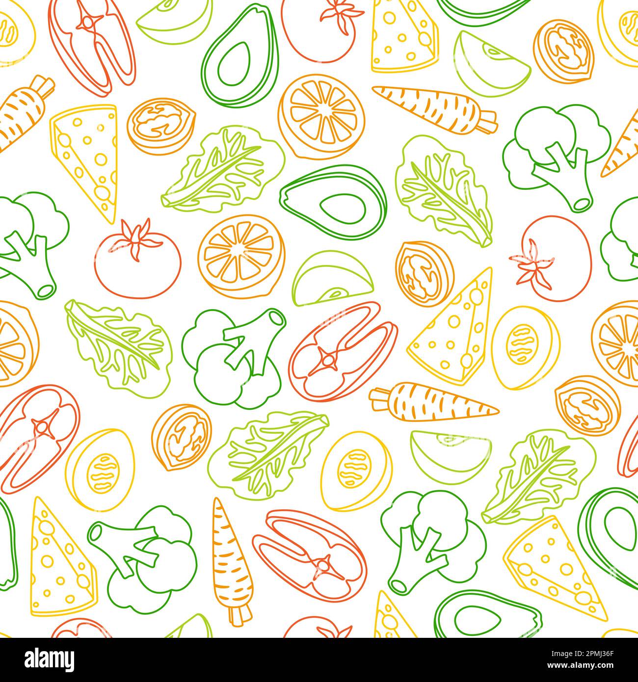 Seamless pattern with healthy eating and diet meal. Fruits, vegetables ...