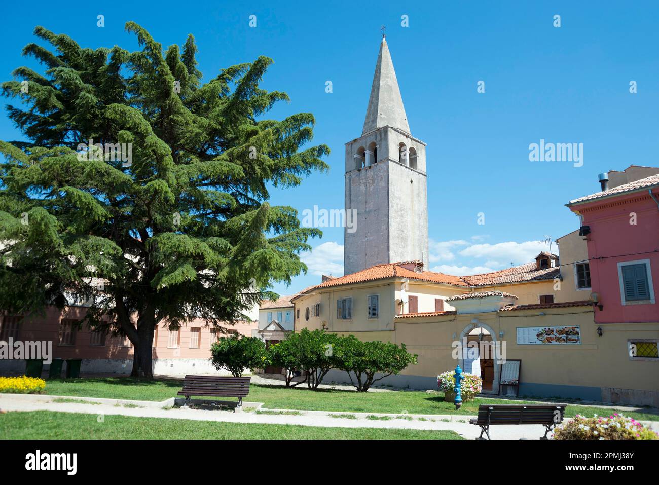 Tower of the Euphrasius Basilica, Porec, Istria, Croatia Stock Photo ...