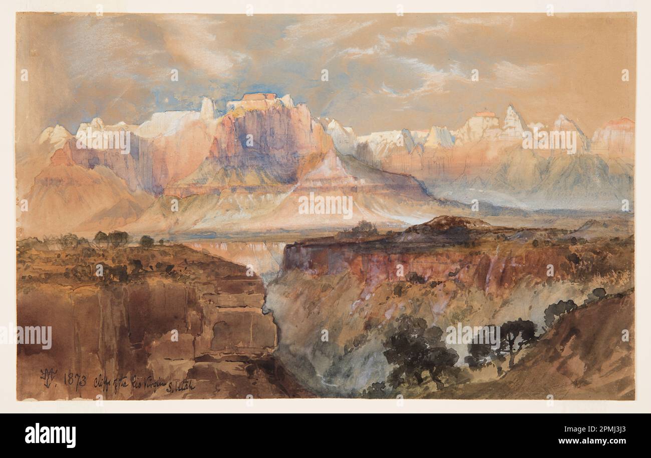 Drawing, Cliffs of the Rio Virgin, South Utah; Thomas Moran (American ...