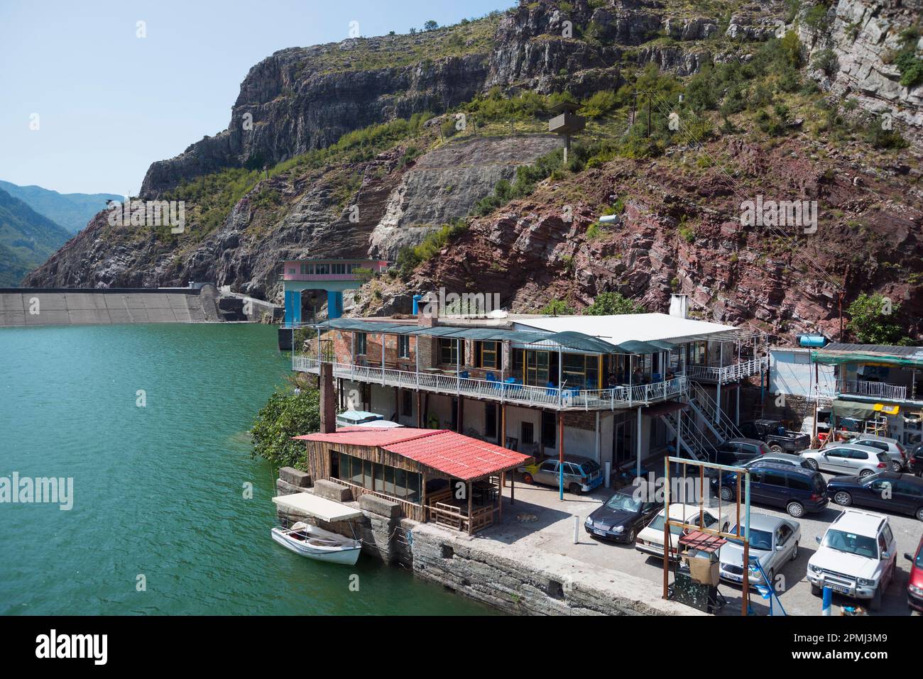 Restaurant, Ferry Terminal, Koman, Koman Reservoir, River Drin, Albania ...
