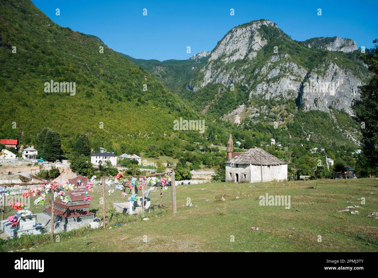 Mosque and cemetery near Margegej, Albanian Alps, Albania Stock Photo ...