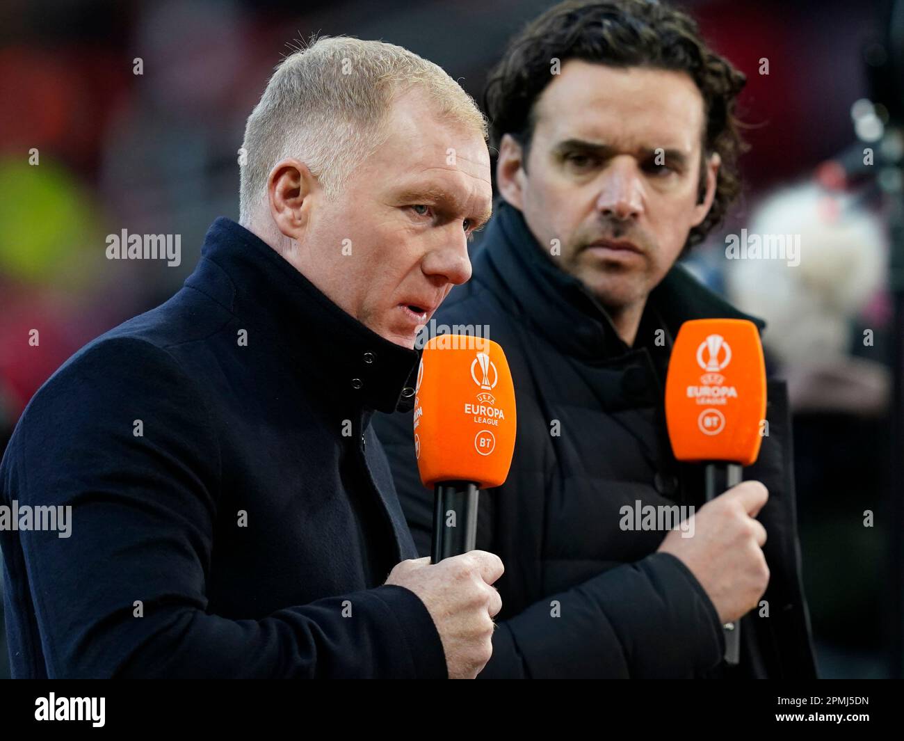Manchester, UK. 13th Apr, 2023. Former players Paul Scholes and Owen ...