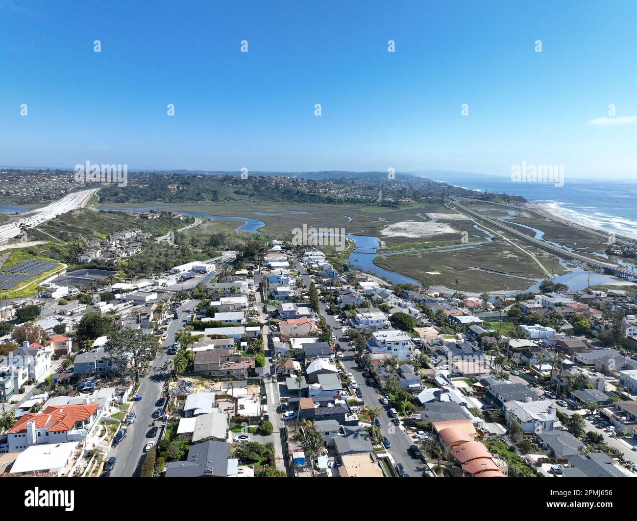 Aerial view of Wealthy Encinitas town in San Diego South California ...