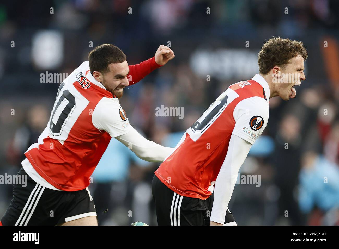ROTTERDAM - (lr) Orkun Kokcu of Feyenoord, Mats Wieffer of Feyenoord celebrate the 1-0 during ...