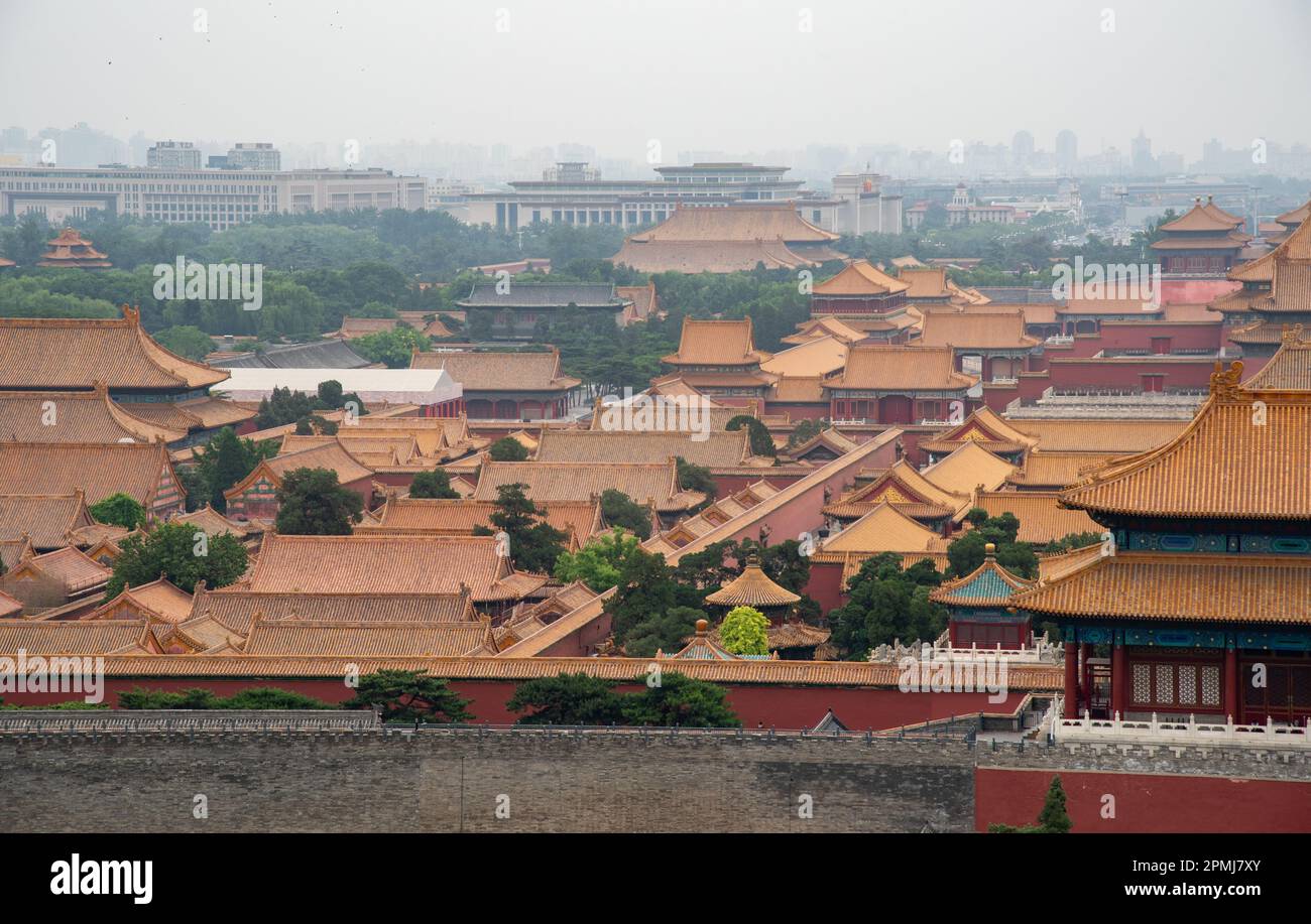 Top view of forbidden city in Beijing china. Roof tops of traditional ...