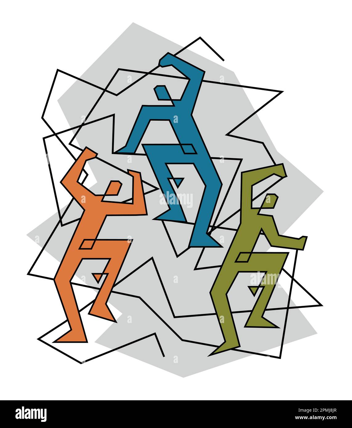 Three climbers on a rock wall. Geometric stylized Illustration of ...