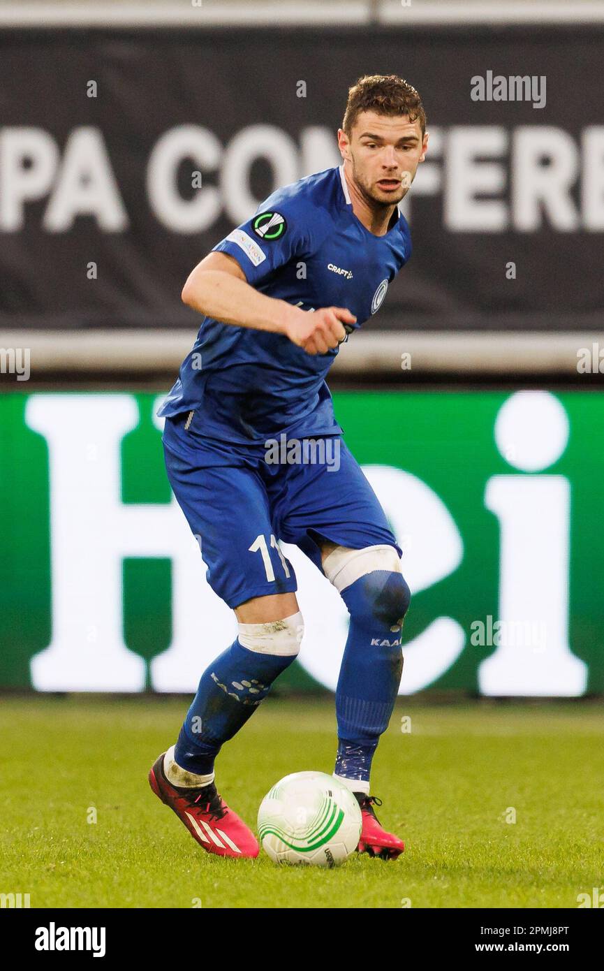 Gent, Belgium. 13th Apr, 2023. Gent's Hugo Cuypers pictured in action during a soccer game ...
