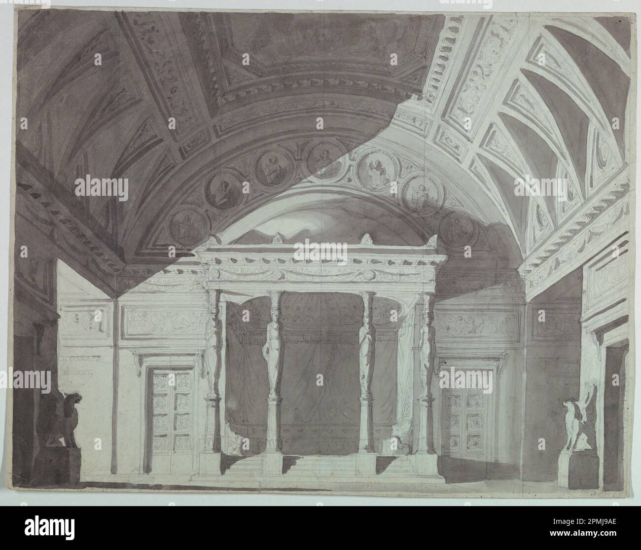 Drawing, Stage Design, Interior of Palace; Italy; sepia wash and ...