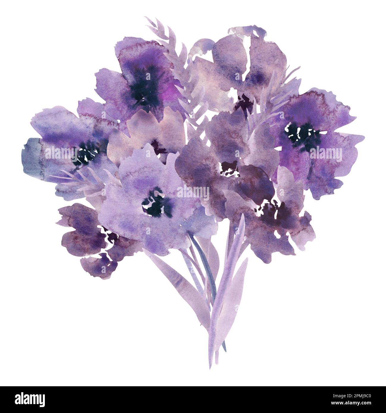 Watercolor purple flowers clipart. Floral clip art. Handmade ...