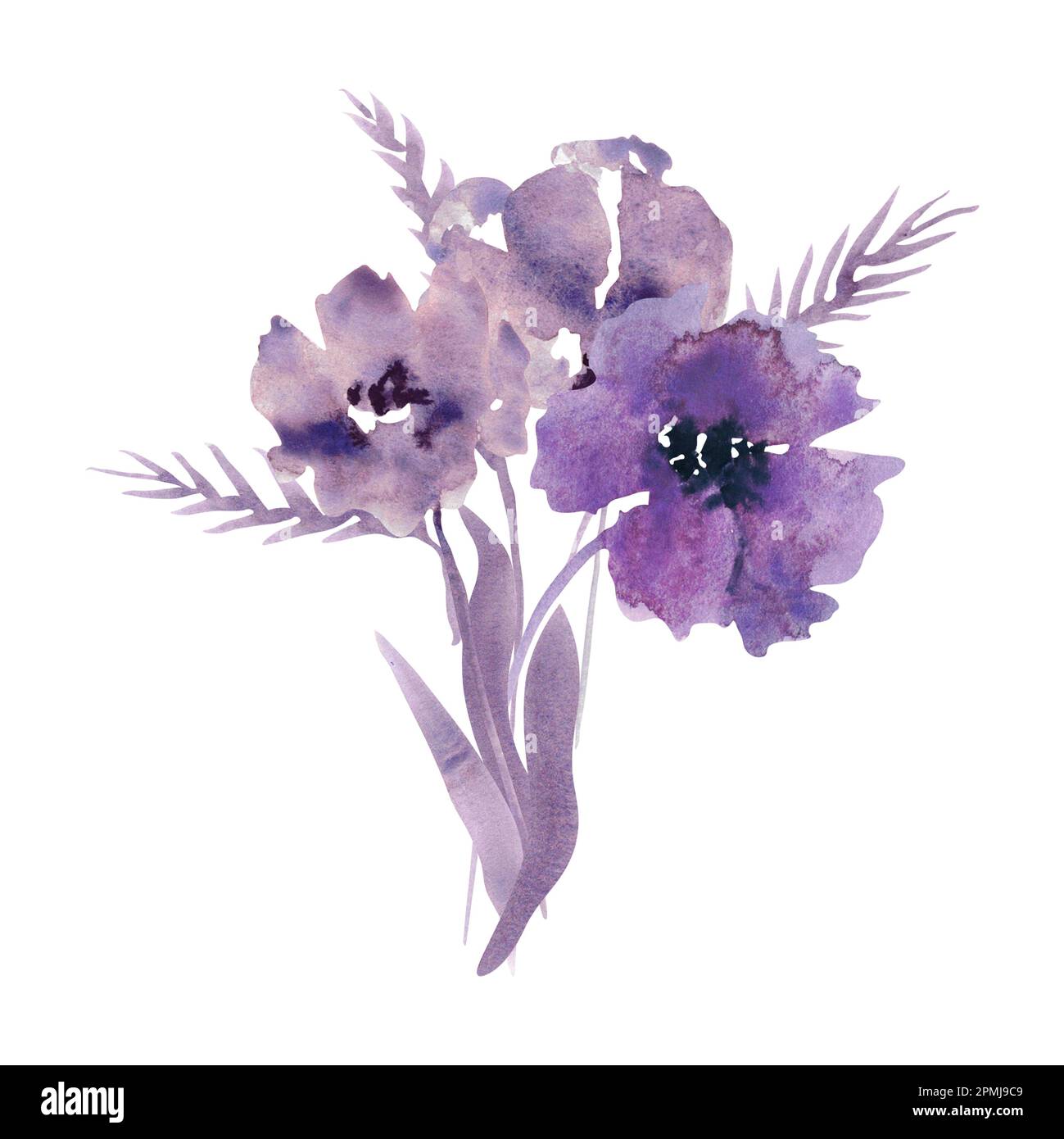 Watercolor purple flowers clipart. Floral clip art. Handmade ...