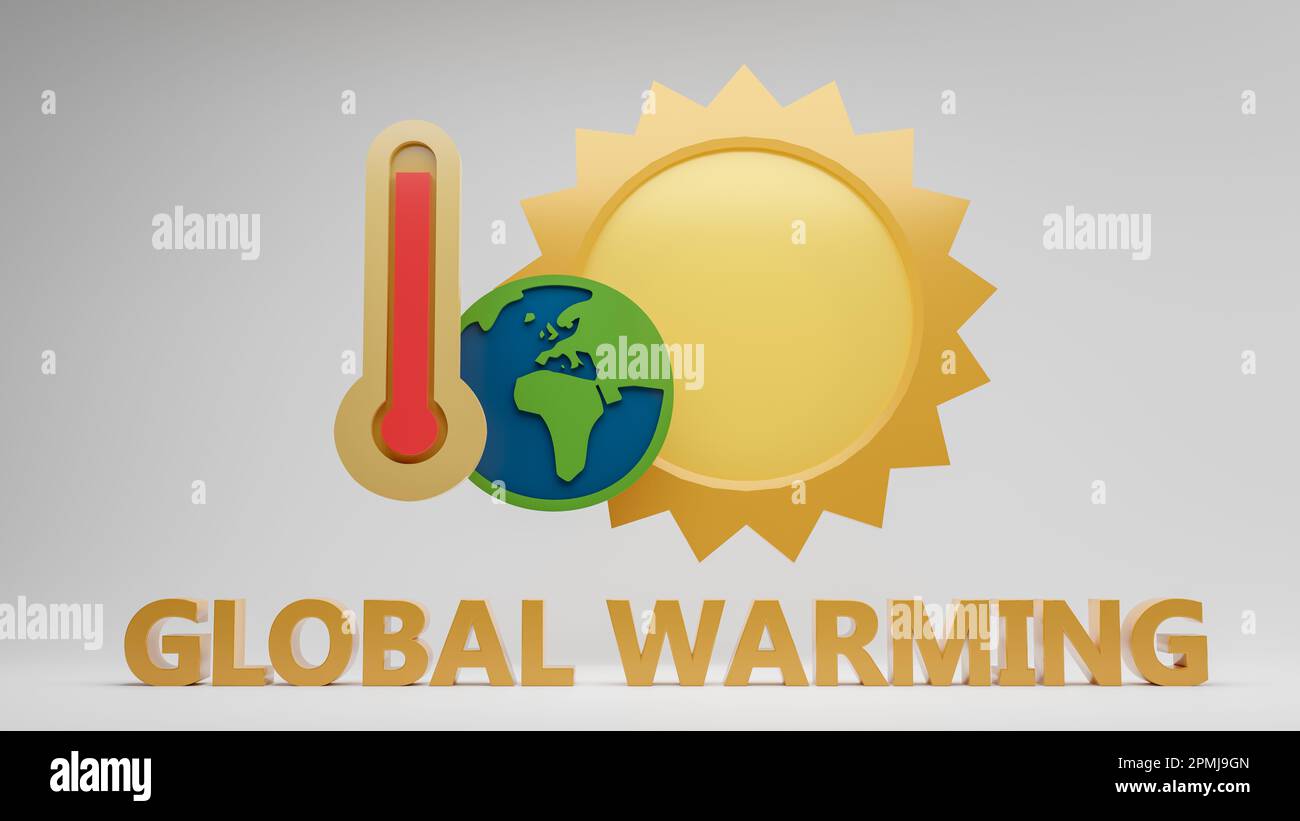 Global warming 3D ilustration concept - sun earth and termometer on ...