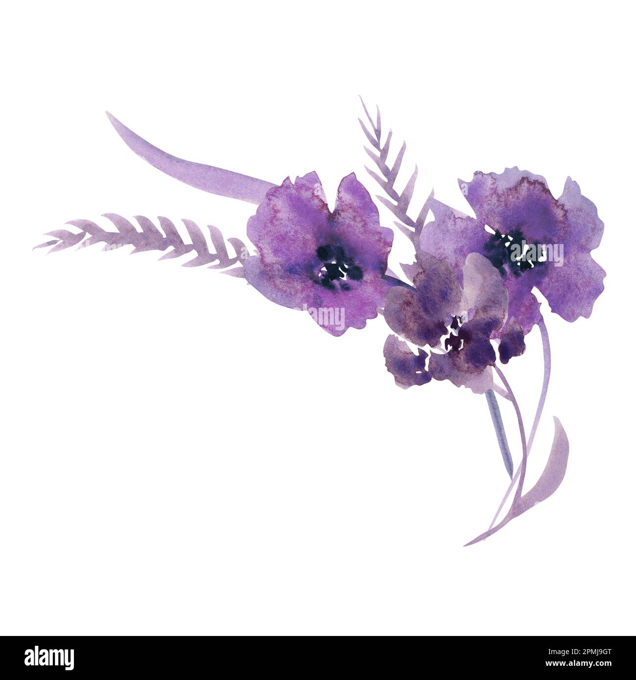 Watercolor purple flowers clipart. Floral clip art. Handmade ...