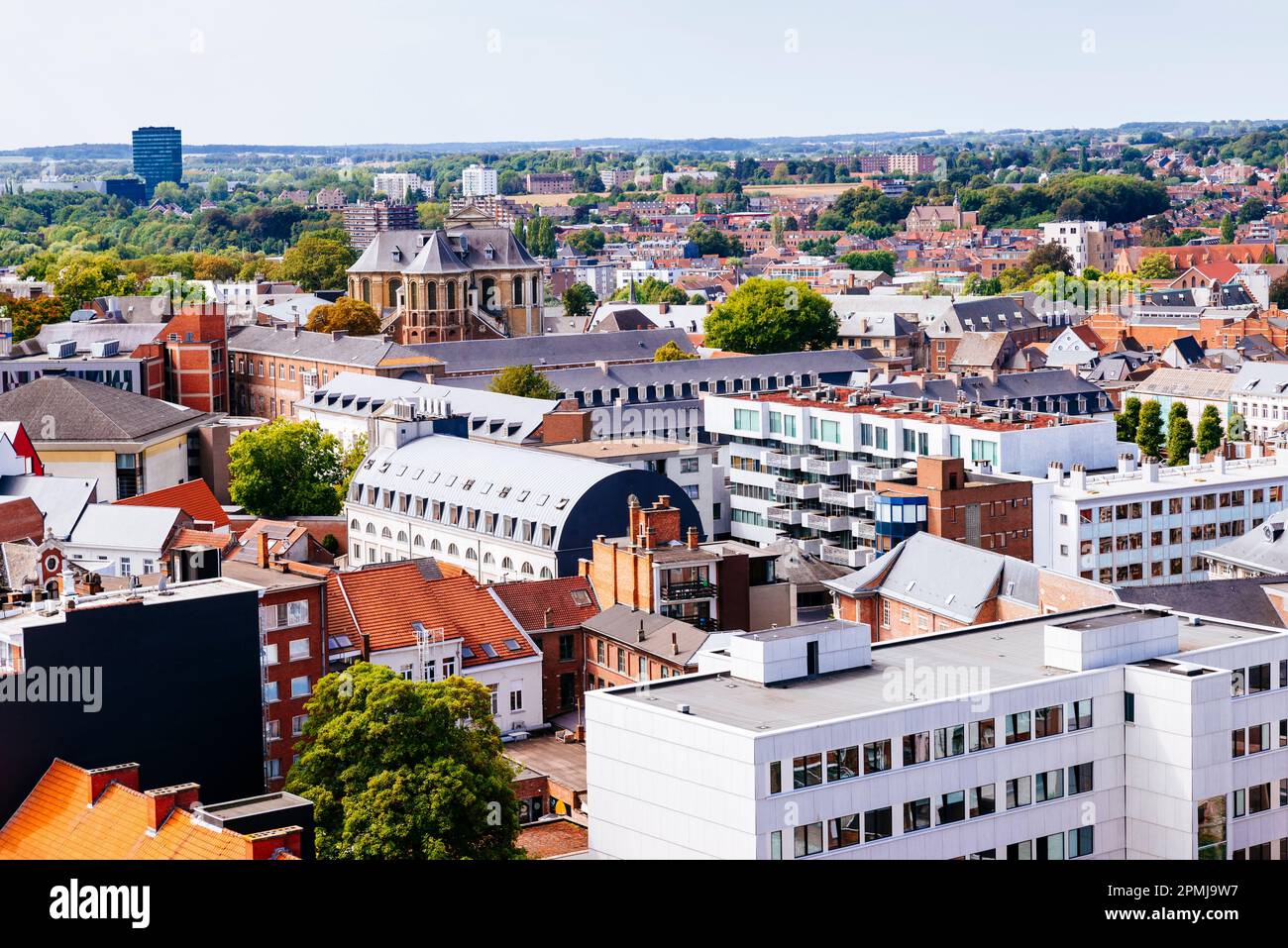 Aerial view of Leuven. Highlighting the Saint Michael's Church. Leuven ...