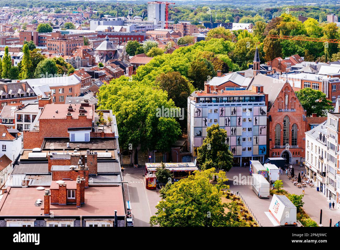 Aerial view of Leuven. Highlighting the Herbert Hooverplein square and ...