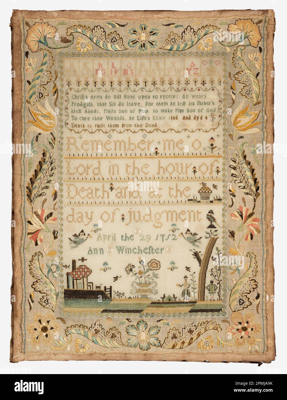 Sampler (England); Made by Ann Winchester (English); wool, silk; Frame ...