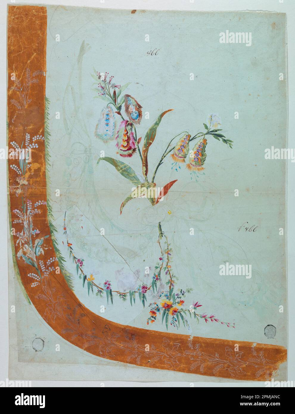 Drawing, Design no. 866 for the Embroidery of the Lower Front Part of ...