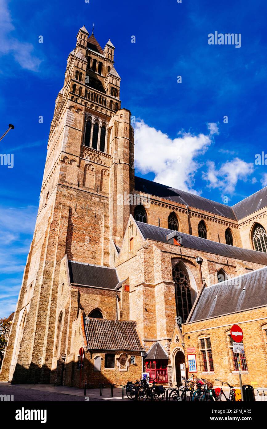 Bell tower. Saint-Salvator Cathedral is the cathedral of Bruges, built ...