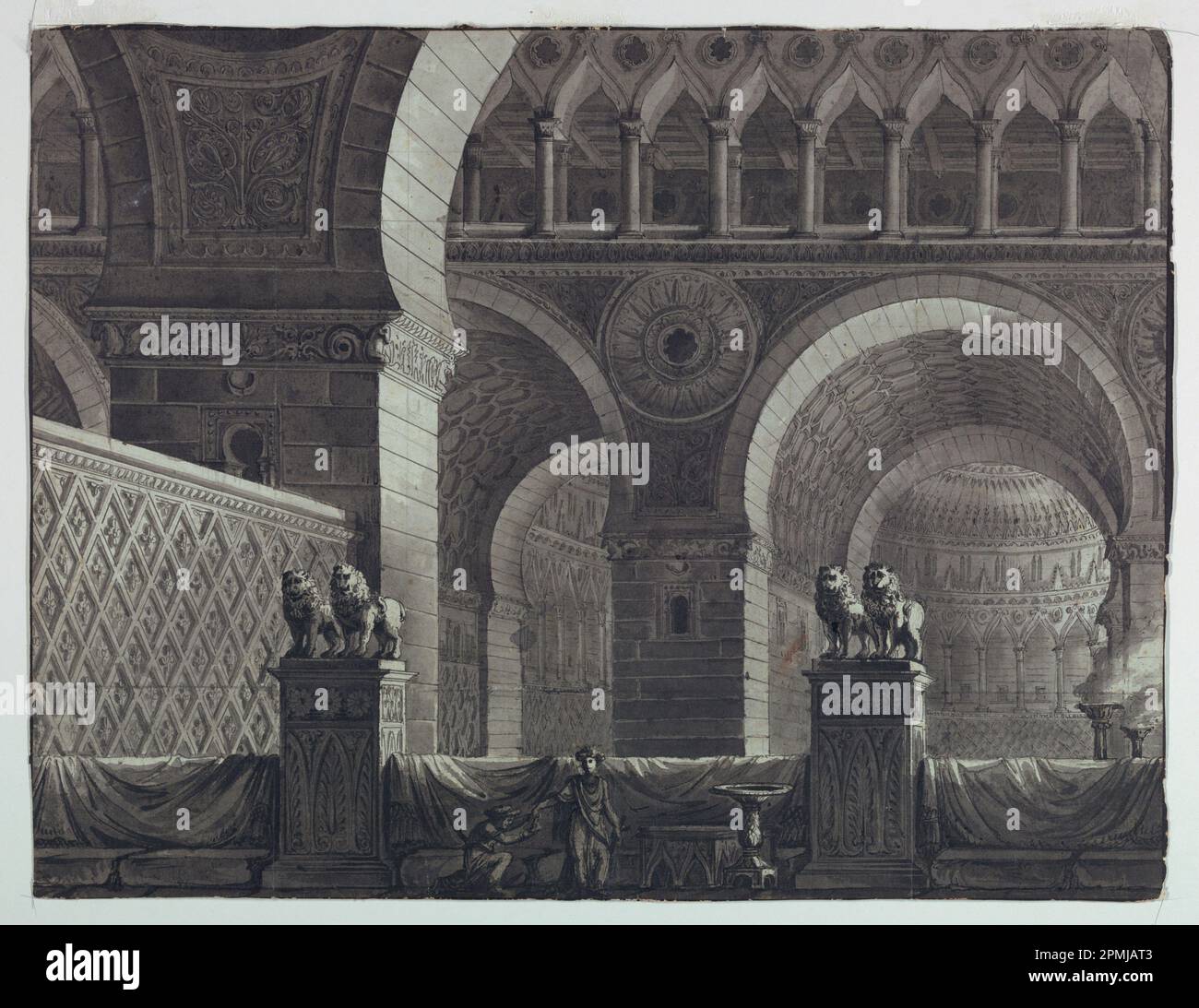 Drawing, Stage Design, Interior of Oriental Building; Designed by ...