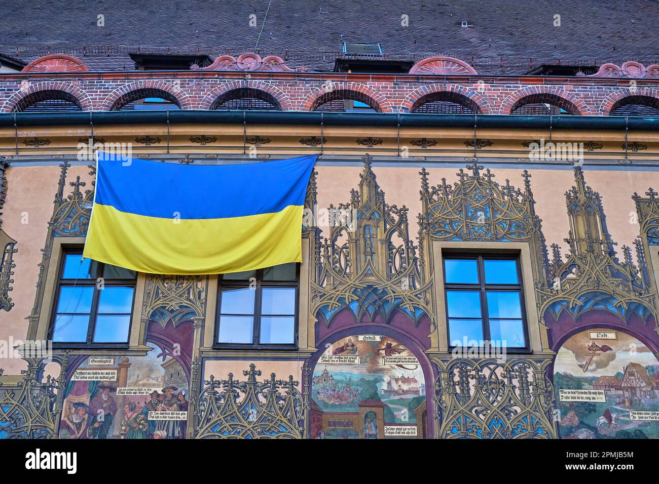 Ukrainian flag, probably as an external sign of sympathy, on the east ...