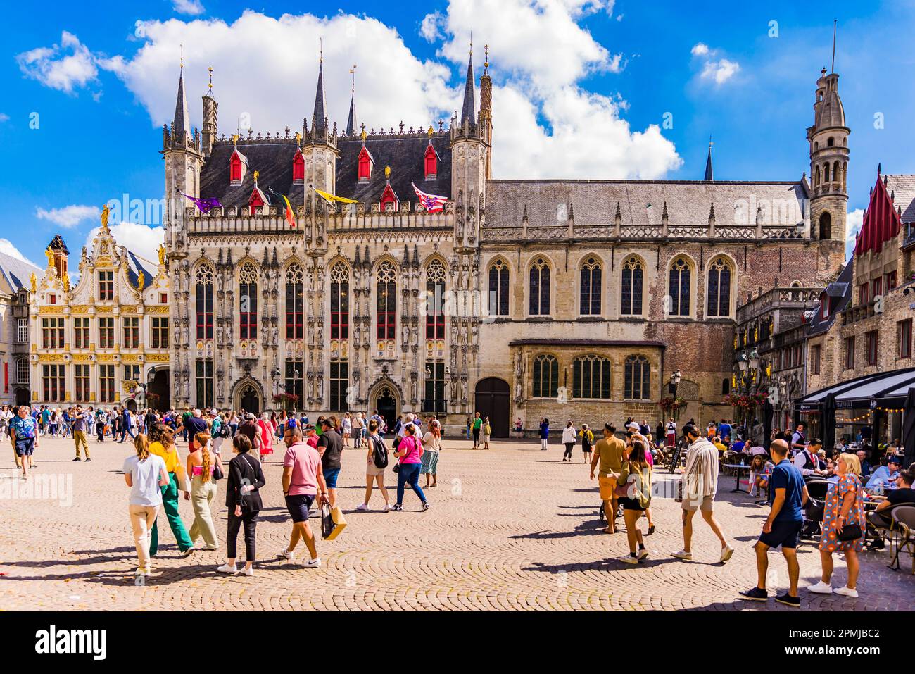 Burg Square. Brugse Vrije (L), Bruges City Hall (C) and Basilica of the ...