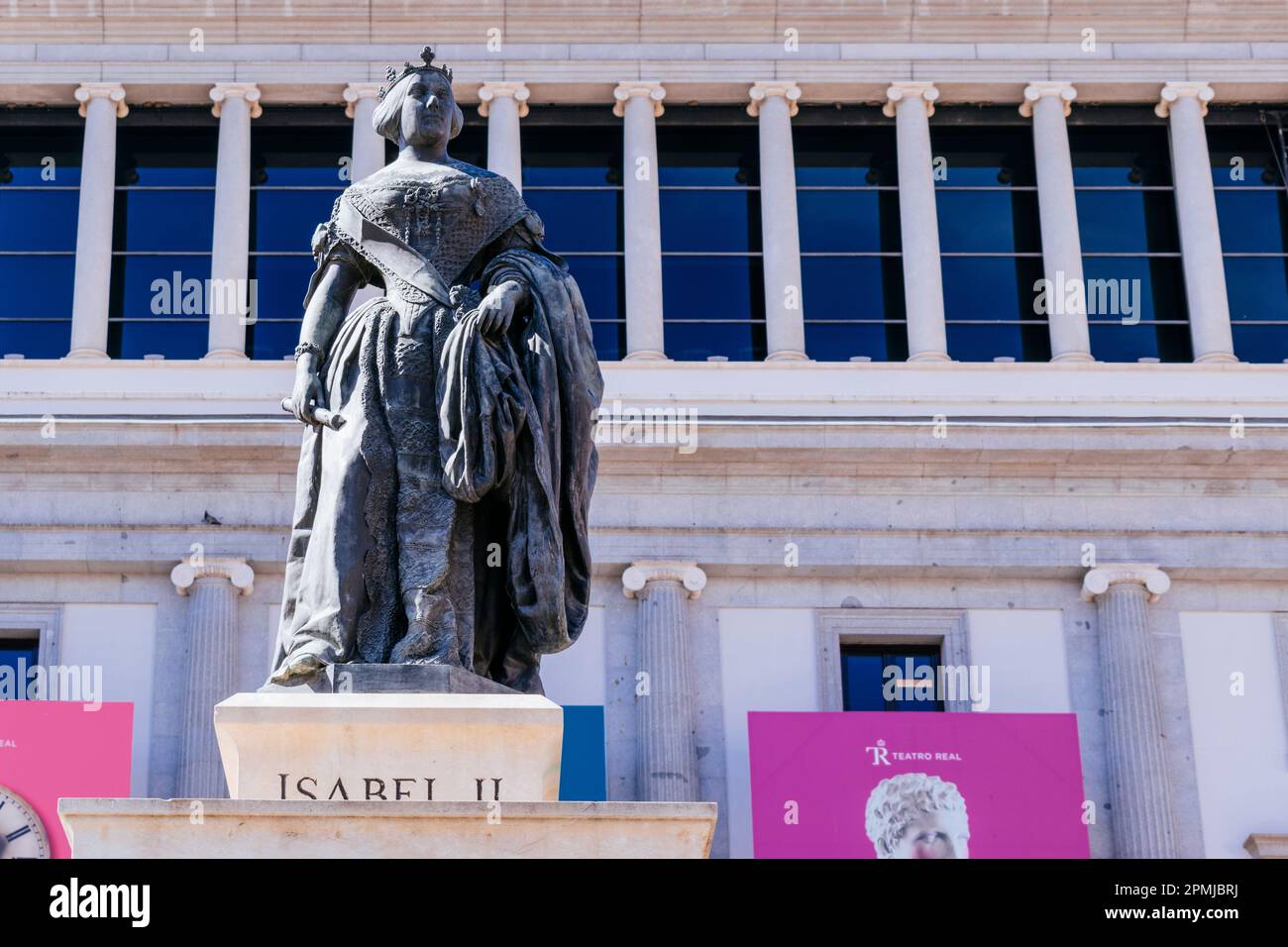 Statue of Isabel II, located in the Plaza de Ópera, in front of the ...