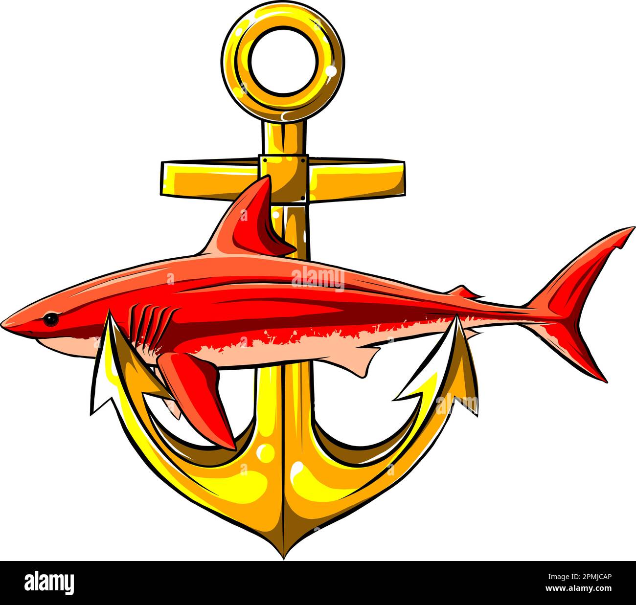 Great White Shark Vector Illustratio Design On White Background Digital Had Draw Stock Vector