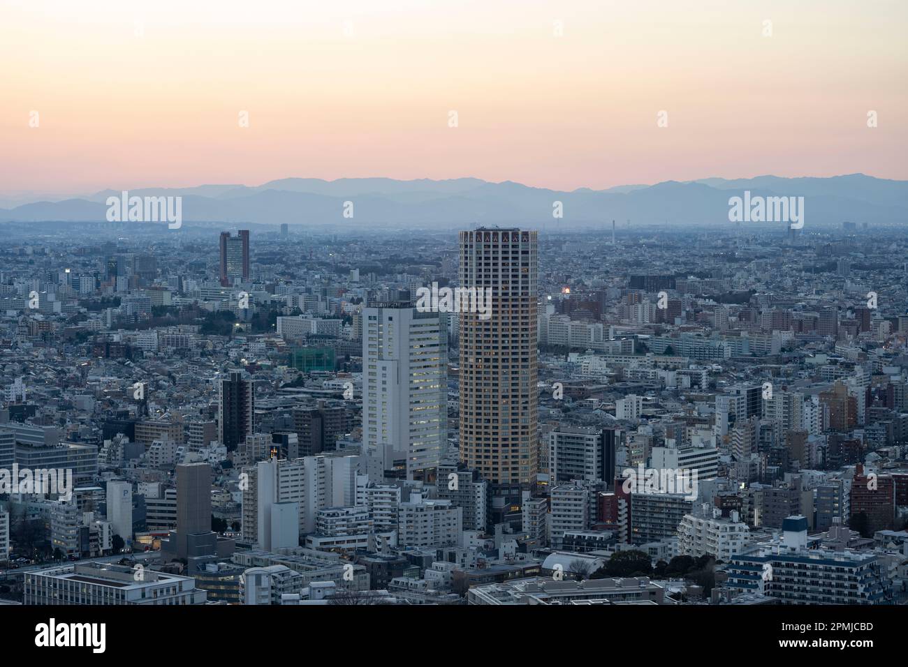 Tokyo, Japan. 9th Feb, 2023. The skyline urban cityscape at sunset ...