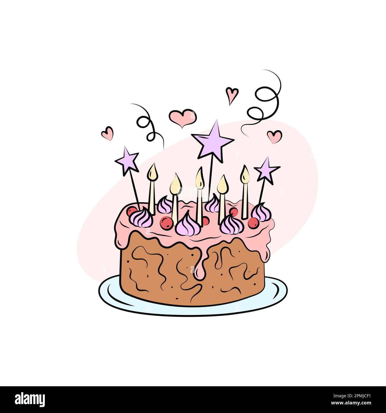 Cute Birthday cake isolated. Vector hand drawn kid birthday pie ...