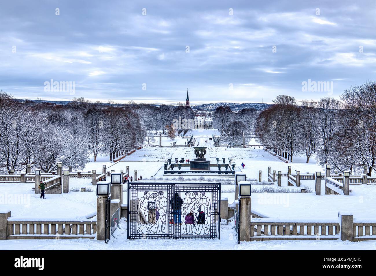 Vigeland Sculpture Park, Oslo, Norway - aerial view of park covered in ...