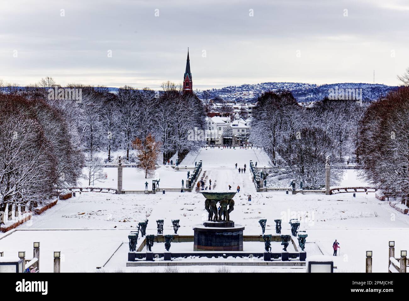 Vigeland Sculpture Park, Oslo, Norway - aerial view of park covered in ...