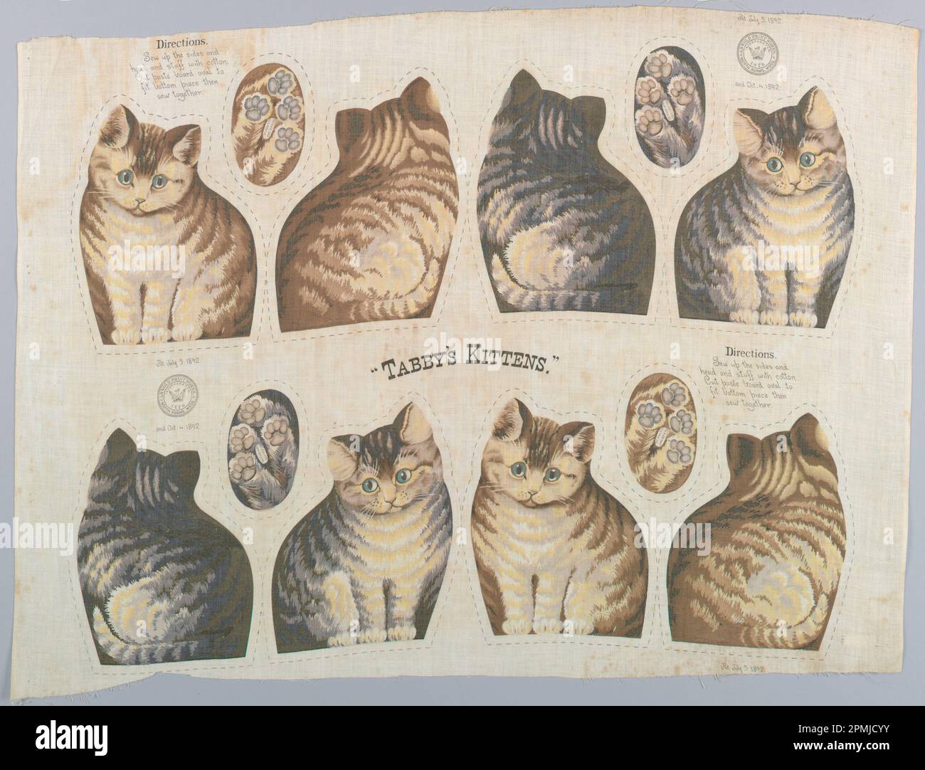 Textile, Tabby's Kittens; Printed by Arnold Print Works, N. Adams, Mass ...