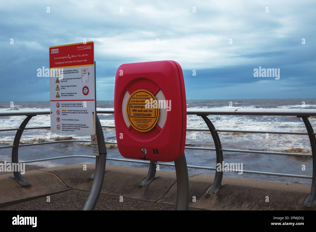 Lifebuoy point on Wallasey embankment sea defensive fortification ...